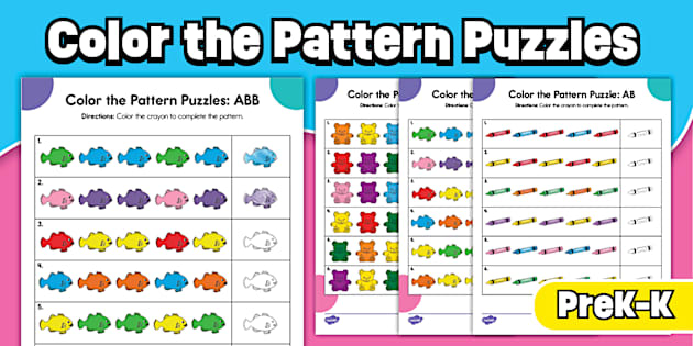 Color the Pattern Puzzles Worksheets for PreK-K