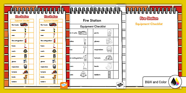 Fire Station Dramatic Play Firefighter Equipment Checklist