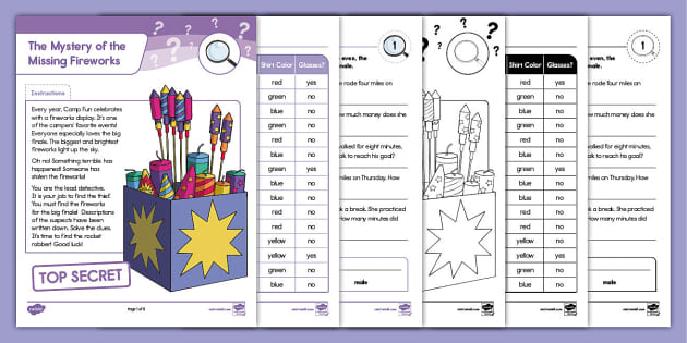 First Grade The Mystery of the Missing Fireworks Math Project
