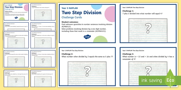 Year 5 NAPLAN Two Step Division Worded Challenge Cards