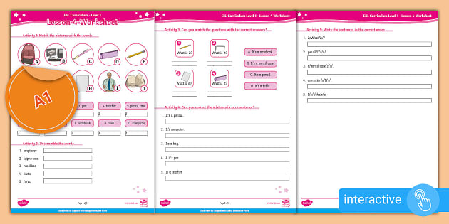 ESL Curriculum Level 1, Lesson 4 PDF Interactive Worksheet ESL Curriculum Level 1, Lesson 4 PDF Interactive Worksheet