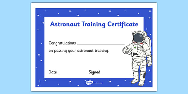 Astronaut Training Certificate (teacher made)