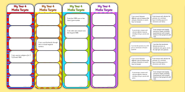 2014 National Curriculum Year 4 Maths Target Bookmarks