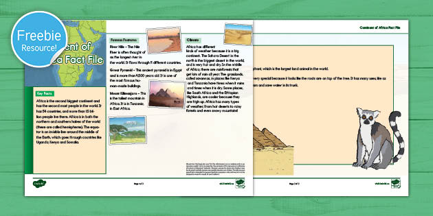 Continent of Africa Primary Fact File - Twinkl