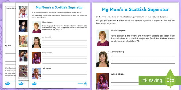 Mother's Day My Mam's a Scottish Superstar Worksheet / Worksheet