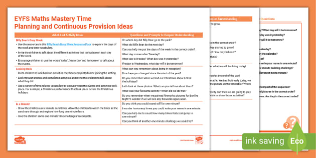 EYFS Maths Mastery Planning Time Activities | Twinkl
