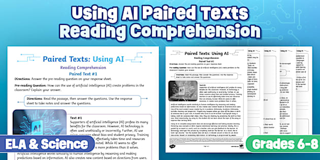 Using AI in the Classroom Paired Texts Reading Comprehension Worksheet ...