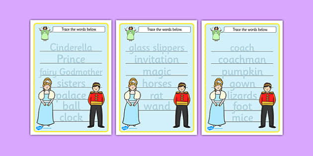 Cinderella Trace the Words Worksheets
