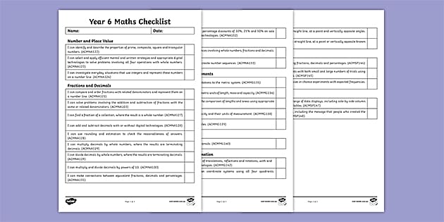Year 6 Maths Assessment I Can Statements Checklist - Twinkl