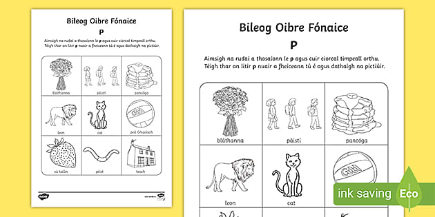 Bileog Oibre Fónaice P (Teacher-Made) - Twinkl