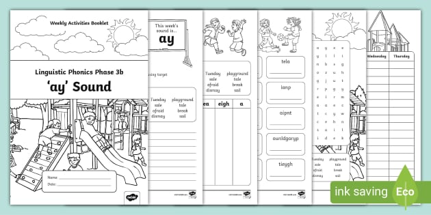 Northern Ireland Linguistic Phonics Phase 3b 'ay' Sound Activities Booklet