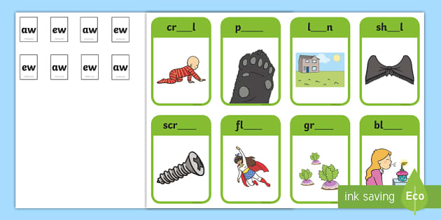 Phase 5 Digraphs 'aw' 'ew' Matching Peg Activity - Twinkl
