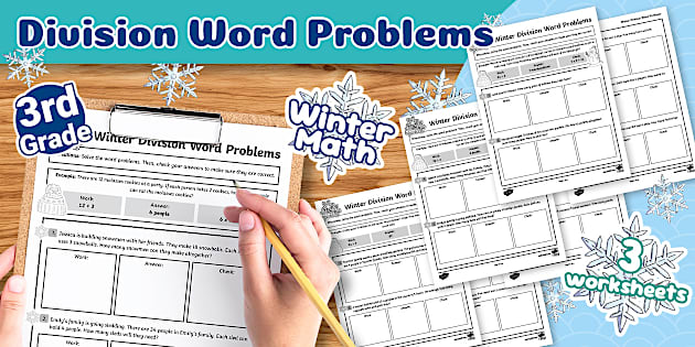 Third Grade Winter Division Word Problems Worksheets
