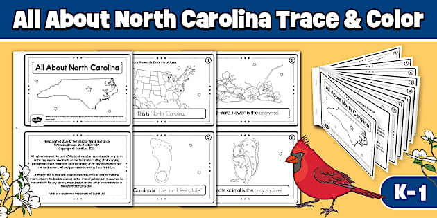 All About North Carolina Trace & Color Printable Book for K-1st Grade