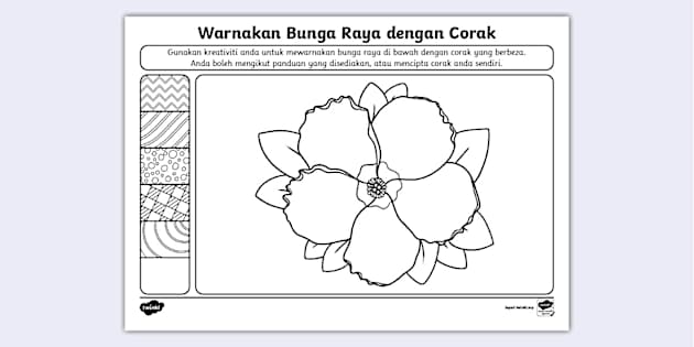Aktiviti Mewarna Bunga Raya Merdeka Dengan Corak - Twinkl