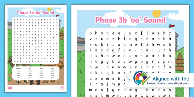 Northern Ireland Linguistic Phonics Phase 3b 'oa' Sound Word Search