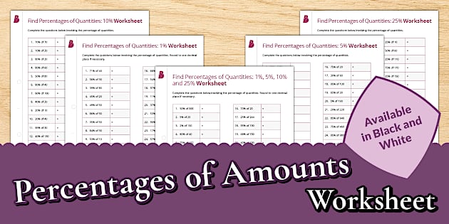Percentages of Amounts Worksheets