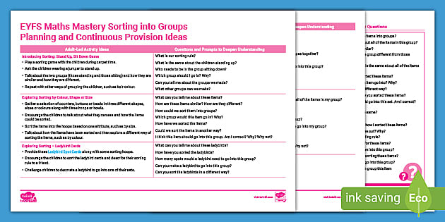 Maths Mastery EYFS Sorting into Groups Planning and Continuous ...