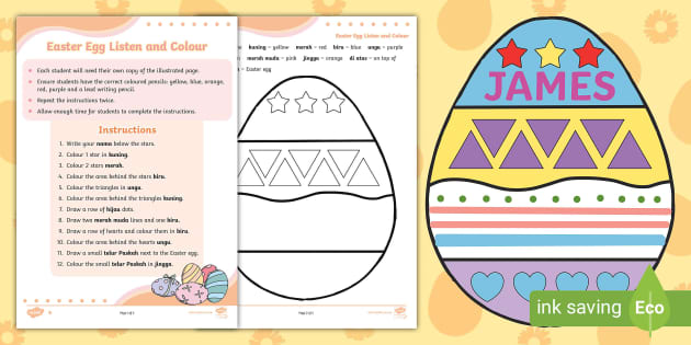 Easter Egg Listen and Colour - Indonesian - Twinkl