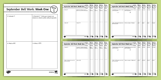 Eighth Grade Math September Bell Work Bundle - Twinkl