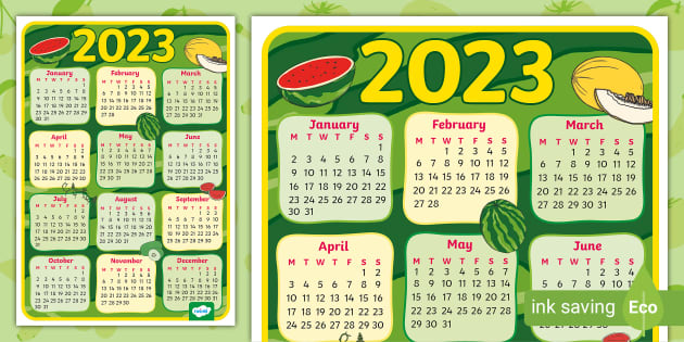 FREE! - Melon Themed 2023 Wall Calendar (teacher made)