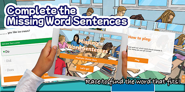 Missing Word Sentences Multiple Choice Interactive Quiz