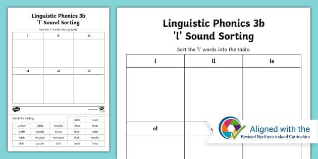 Northern Ireland Linguistic Phonics Phase 3b 'l' Sound Sorting Activity ...