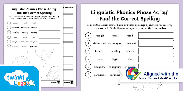 Linguistic Phonics Phase 4c 'oy' Find the Correct Spelling