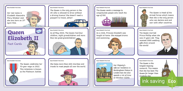 KS1 Queen Elizabeth II Fact Cards (teacher made) - Twinkl