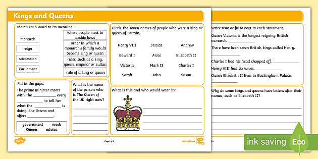 KS1 Revision Activity Mat: Kings and Queens (teacher made)