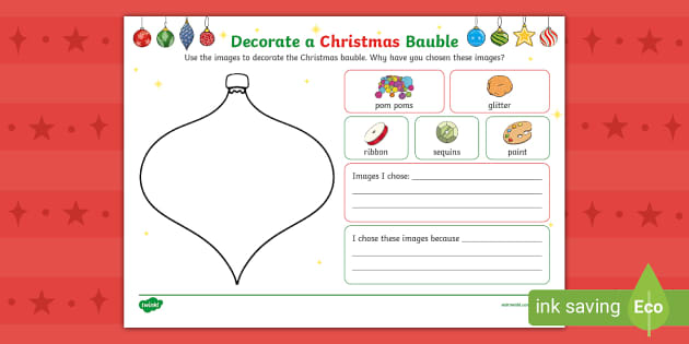 Decorate a Christmas Bauble Worksheet (teacher made)