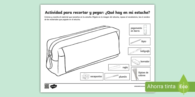 Actividad para recortar y pegar: ¿Qué hay en mi estuche?