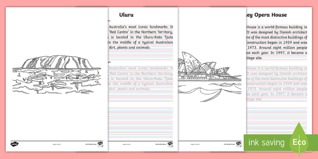 Year 3-4 Australian Landmarks Handwriting and Mindfulness Colouring Booklet