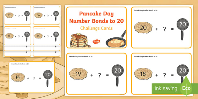 Pancake Day Number Bonds to 20 Challenge Cards