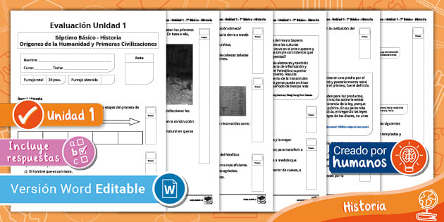 Prueba de Historia 7º Básico: prehistoria y primeras civilizaciones