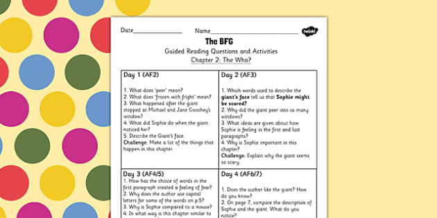 FREE! - Guided Reading Questions Chapter 2 to Support Teaching on The BFG