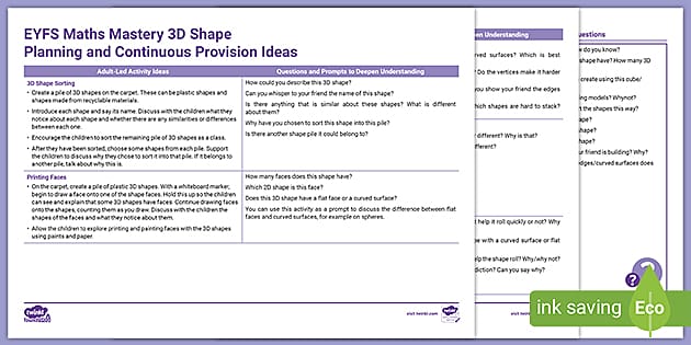👉 EYFS Maths Mastery 3D Shape Planning and Continuous Provision Ideas