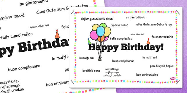 Happy Birthday in Different Languages Poster - happy birthday, different