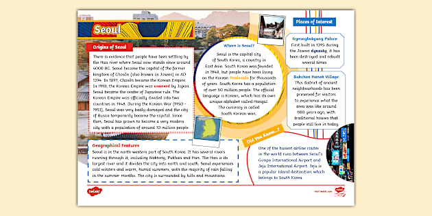 Seoul Fact File - Twinkl Geography Fact File (teacher made)