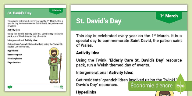 St. David's Day Adult Guidance (teacher made) - Twinkl