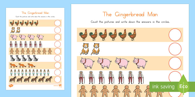 The Gingerbread Man Counting Worksheet / Worksheet - Twinkl