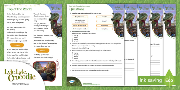 FREE! - Lyle, Lyle, Crocodile: Song Reading Comp Activity 7-9