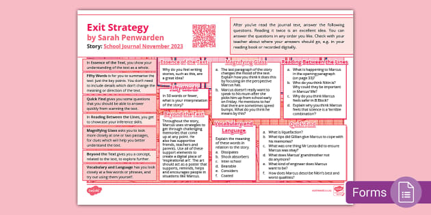 L4 November 2023 School Journal Exit Strategy Story Comprehension