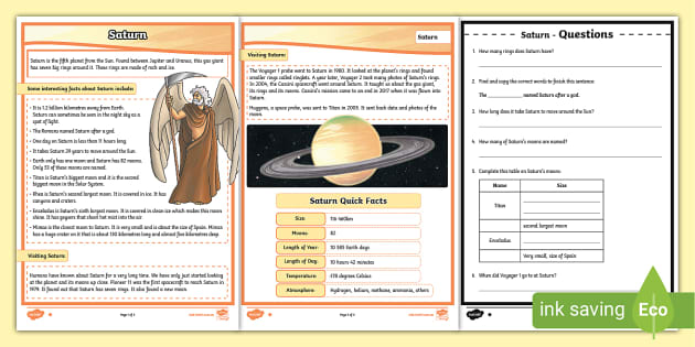 Saturn Differentiated Fact Files and Comprehension Activity