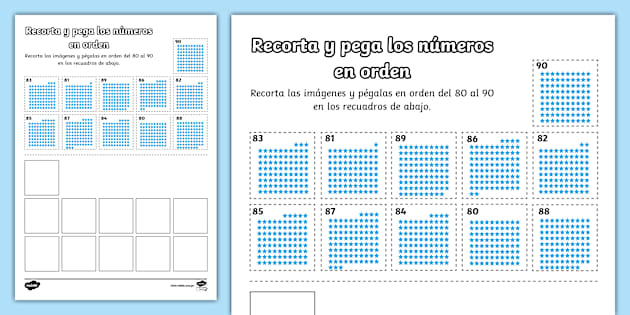 Ficha de actividad: Ordenar los números del 80 al 90