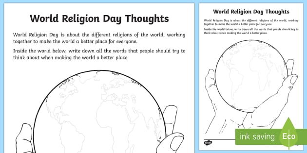 World Religion Day Thoughts Worksheet / Worksheet - KS1 World Religion Day