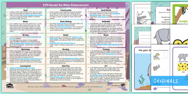 EYFS Ronald the Rhino Enhancement Ideas and Resources Pack