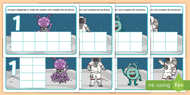 Space and Aliens Ten-Frame Number Playdough Mats