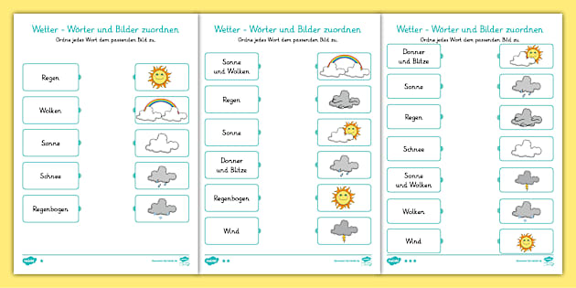 Wetter - Wörter und Bilder zuordnen - Arbeitsblatt - Twinkl