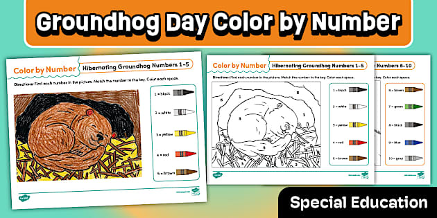 Groundhog Day Color by Number Worksheets